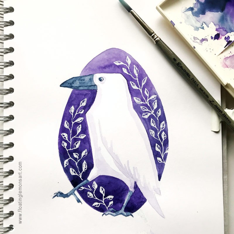white raven in circle drawing by Mariana Musa | Doodle Addicts