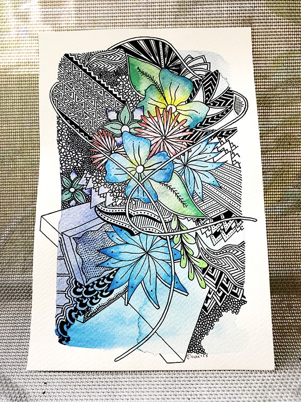 Abstract blue flowers drawing by Nai Obeid | Doodle Addicts