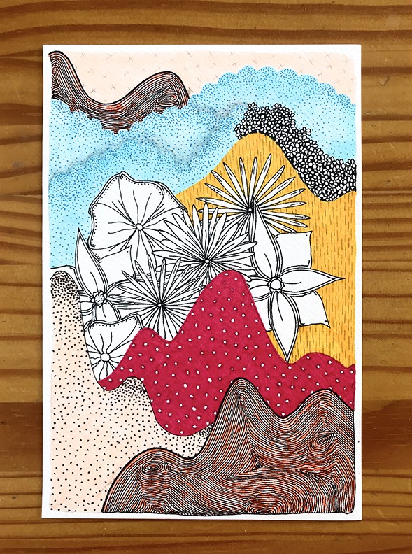 Orange and red landscape drawing by Nai Obeid | Doodle Addicts