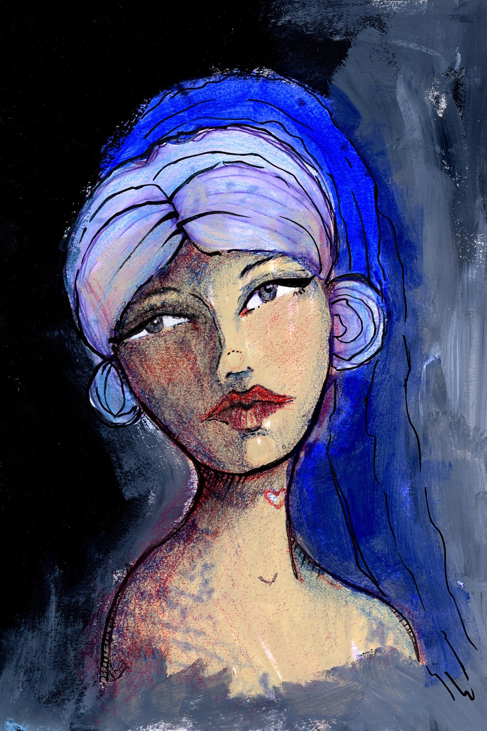 Jane with the Blue Veil drawing by Tonya Doughty | Doodle Addicts