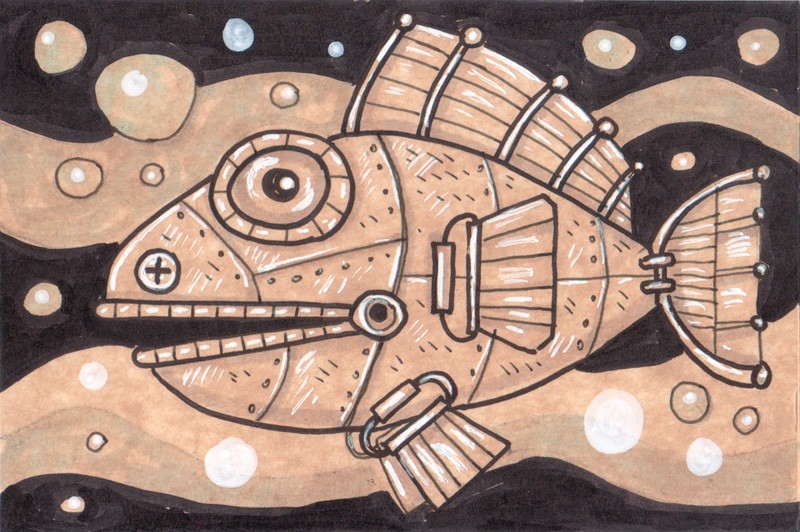 Mechanical Fish drawing by Kfir Weizman | Doodle Addicts