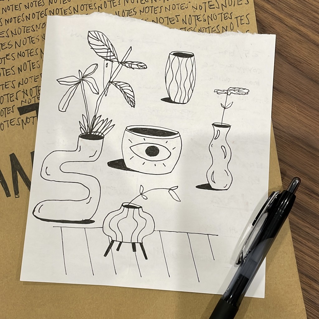 Random doodles of quirky vases drawing by OKAT | Doodle Addicts