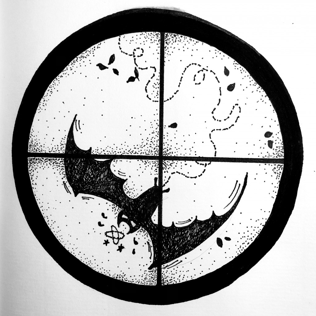 Bat crashing attic window drawing by Ashima Bawa | Doodle Addicts