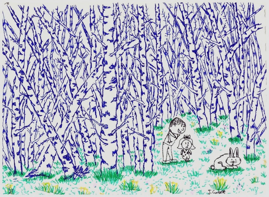 Rabbit in Blue Forest drawing by Jim Corbett | Doodle Addicts