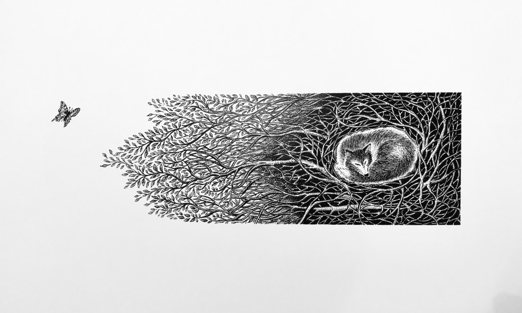 Fox at hide drawing by Kimmo Oja | Doodle Addicts