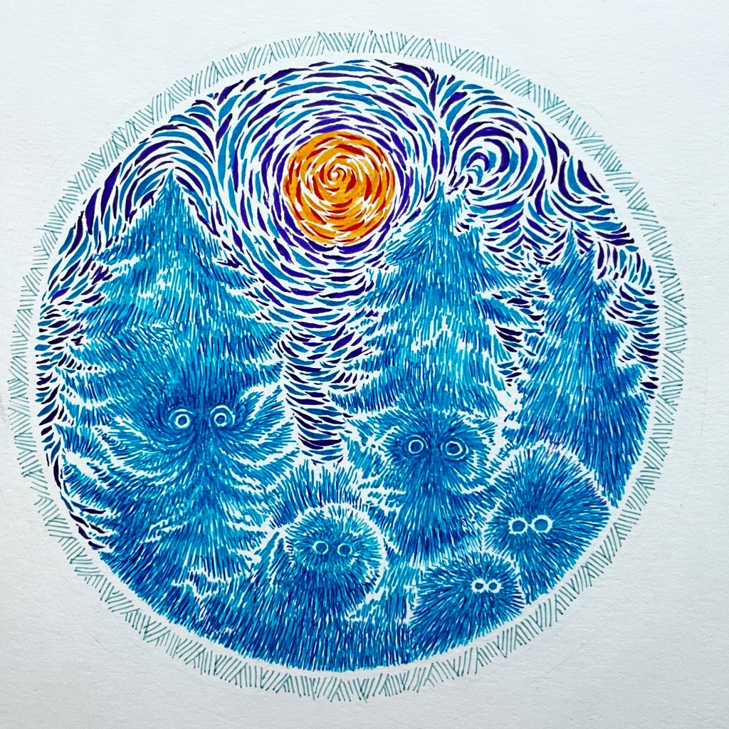 Blue mysterious drawing by Kimmo Oja | Doodle Addicts