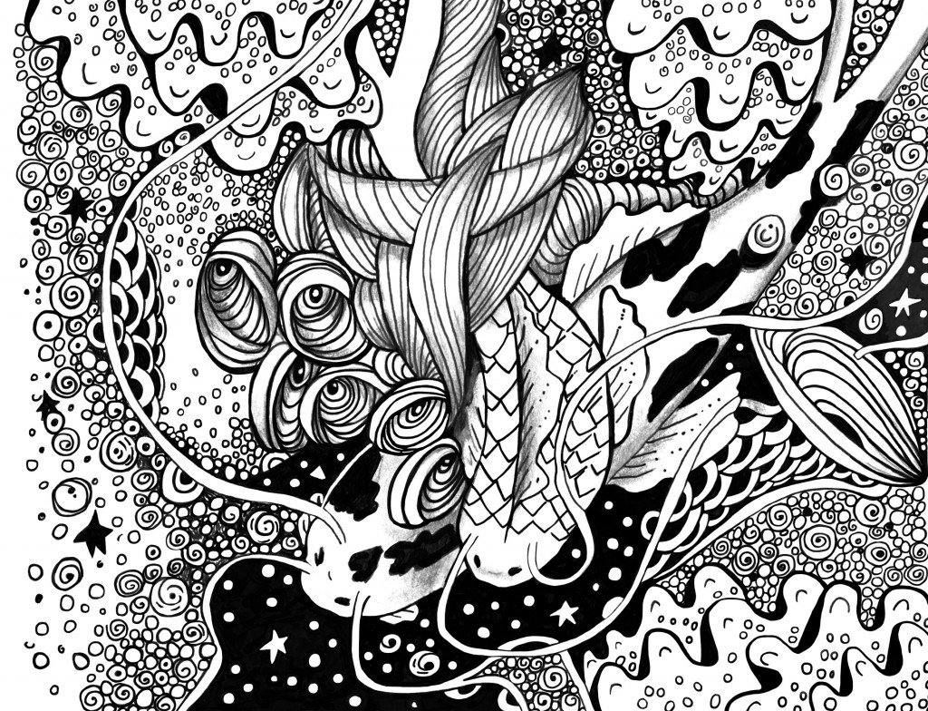 Koi Ponds Ink Drawing drawing by Celeste | Doodle Addicts