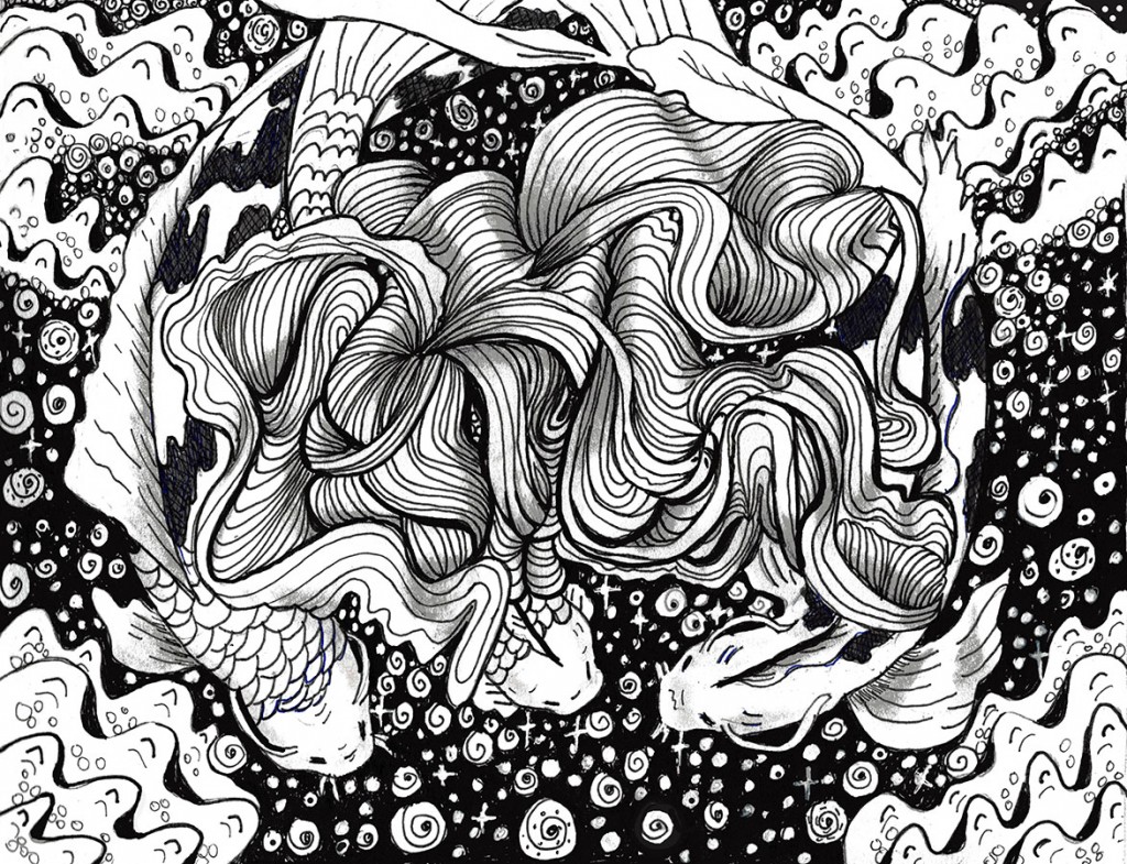 Pen and Ink Koi Fish doodle drawing drawing by Celeste | Doodle Addicts