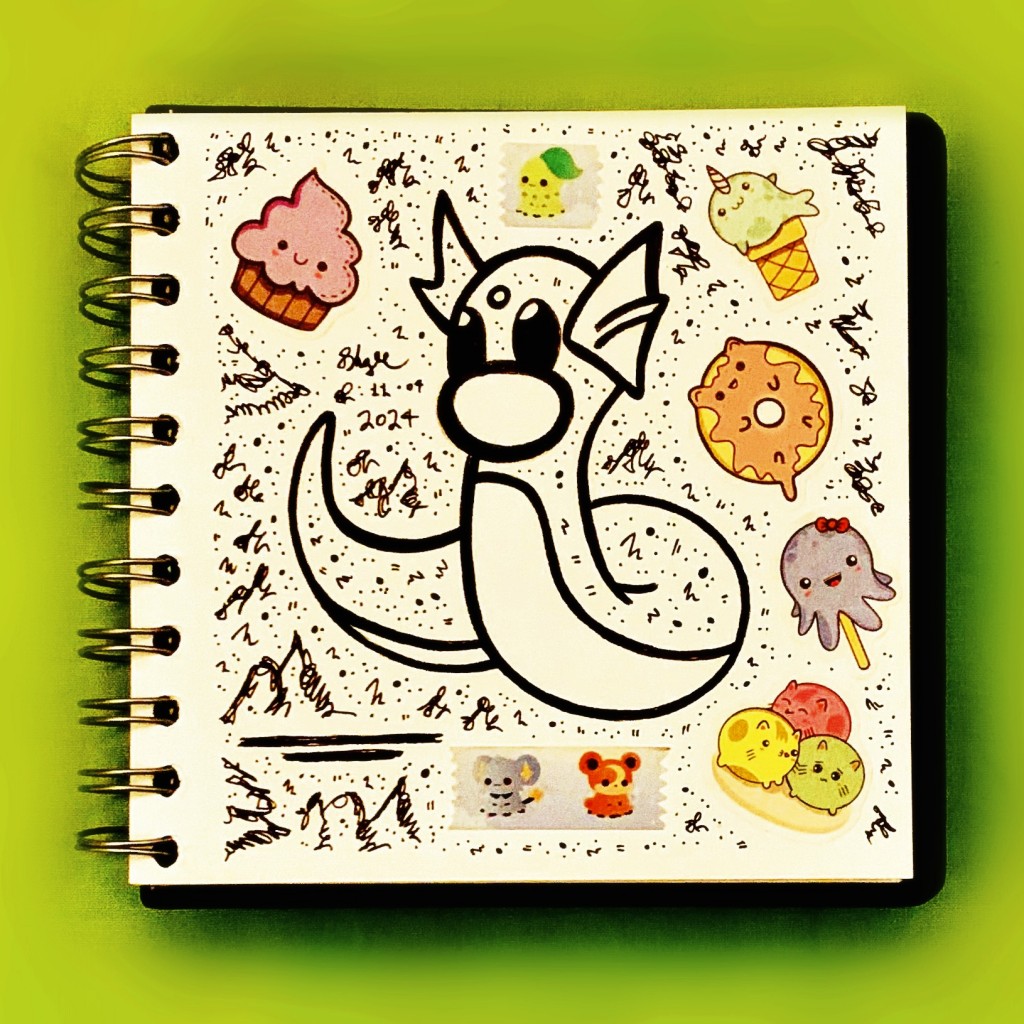 “Dratini Daze”, April 2024. drawing by Bleu Hope | Doodle Addicts