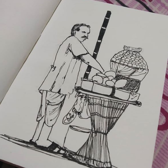panipuri kumcha ink sketch drawing by Jatin Pandya | Doodle Addicts