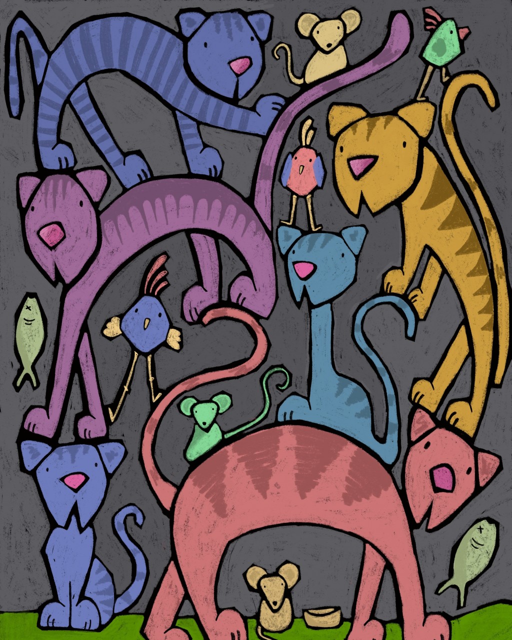 Stacked cats drawing by mary ann hanlon | Doodle Addicts