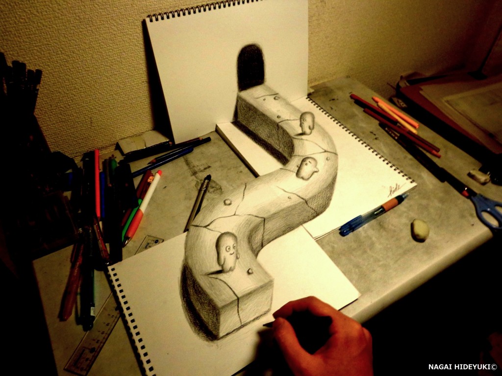 3D Drawing - The world drawn with a pencil drawing by Hideyuki Nagai ...
