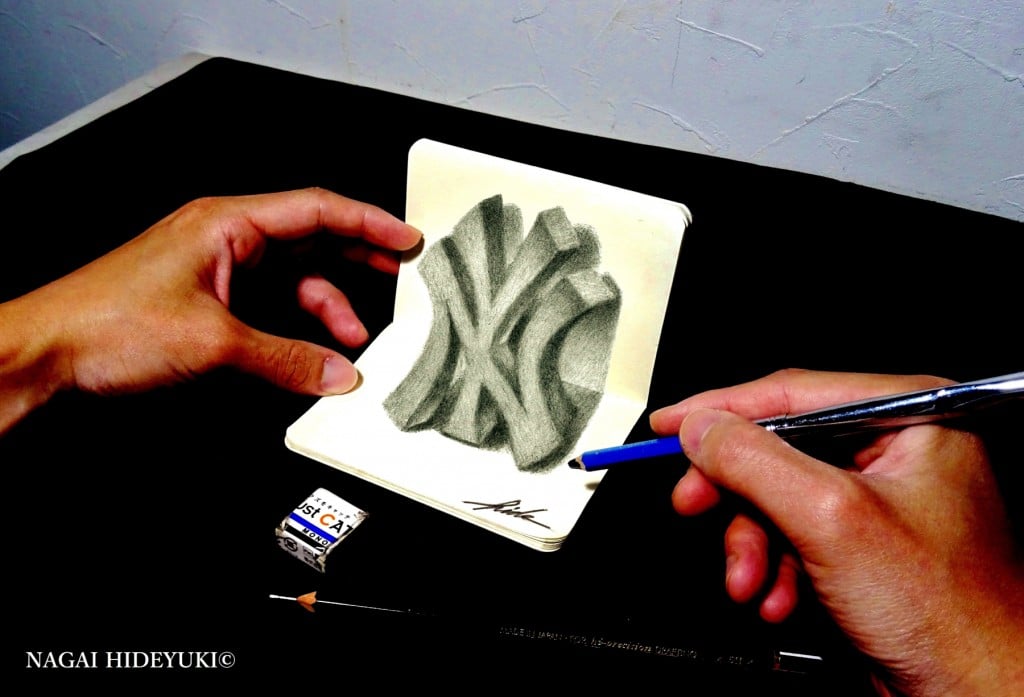 3D Drawing - New York Yankees Logo drawing by Hideyuki Nagai | Doodle ...