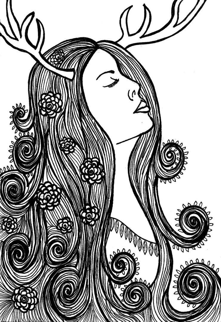 Flower maiden drawing by Caroline Whelan | Doodle Addicts