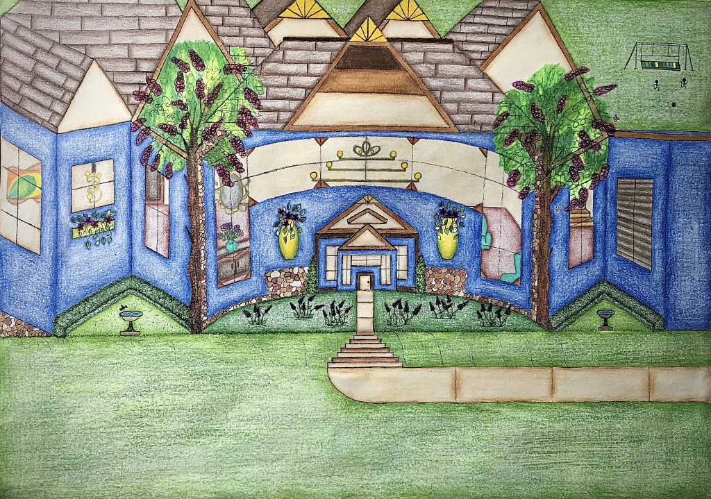 Blue House drawing by Marqueta Wells | Doodle Addicts