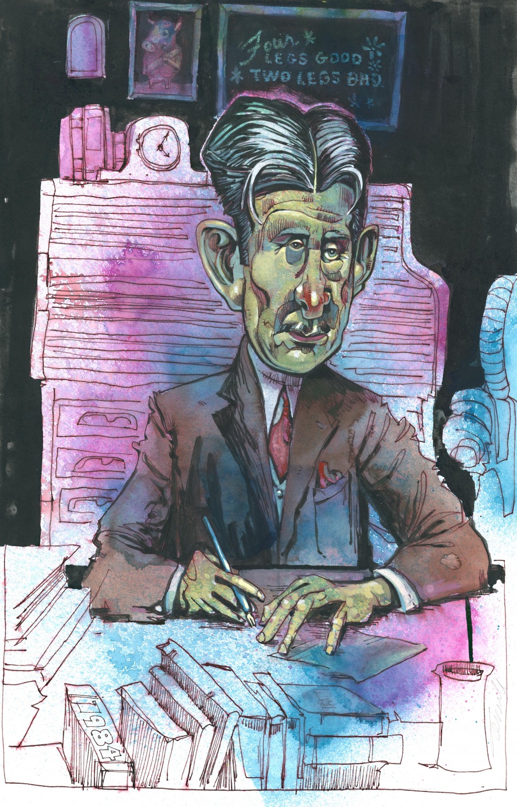 Portrait of George Orwell drawing by David Terrill | Doodle Addicts