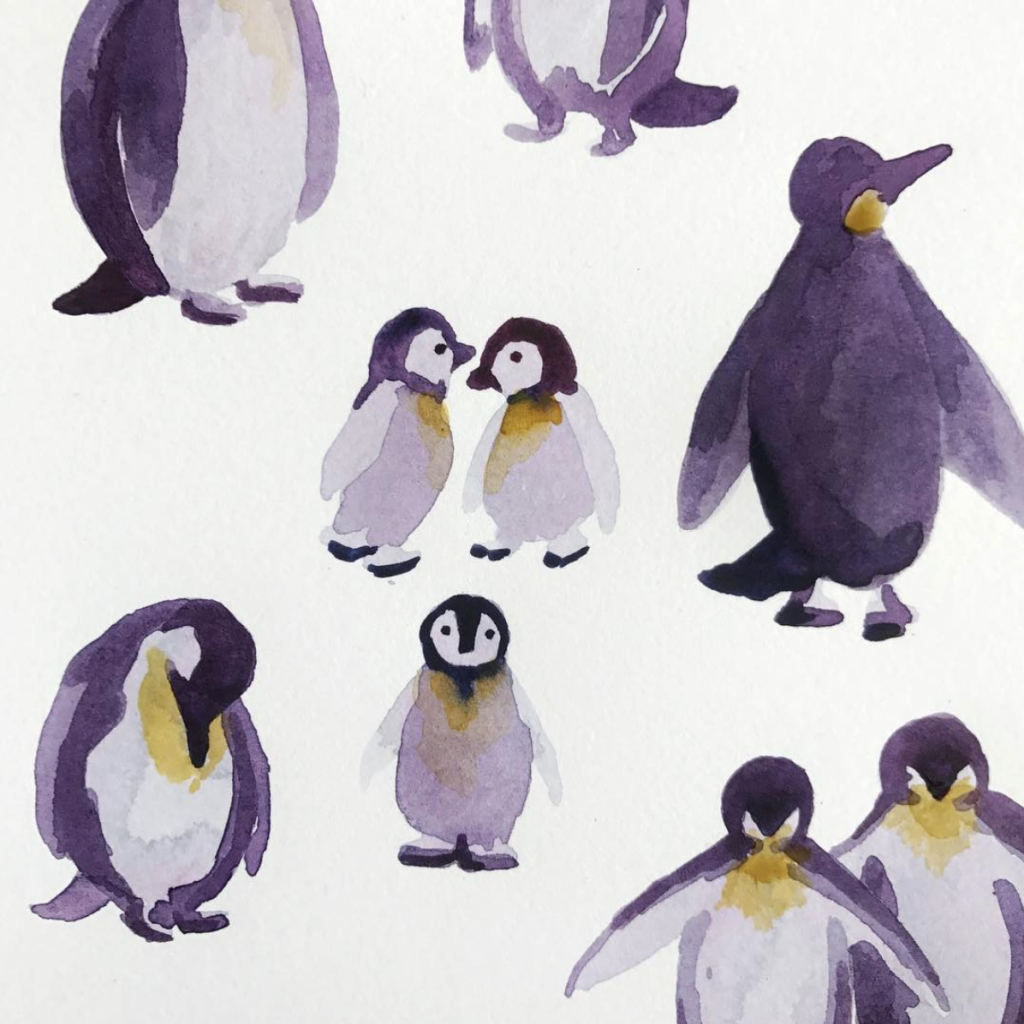 Purple penguins drawing by Anna Thomsen | Doodle Addicts