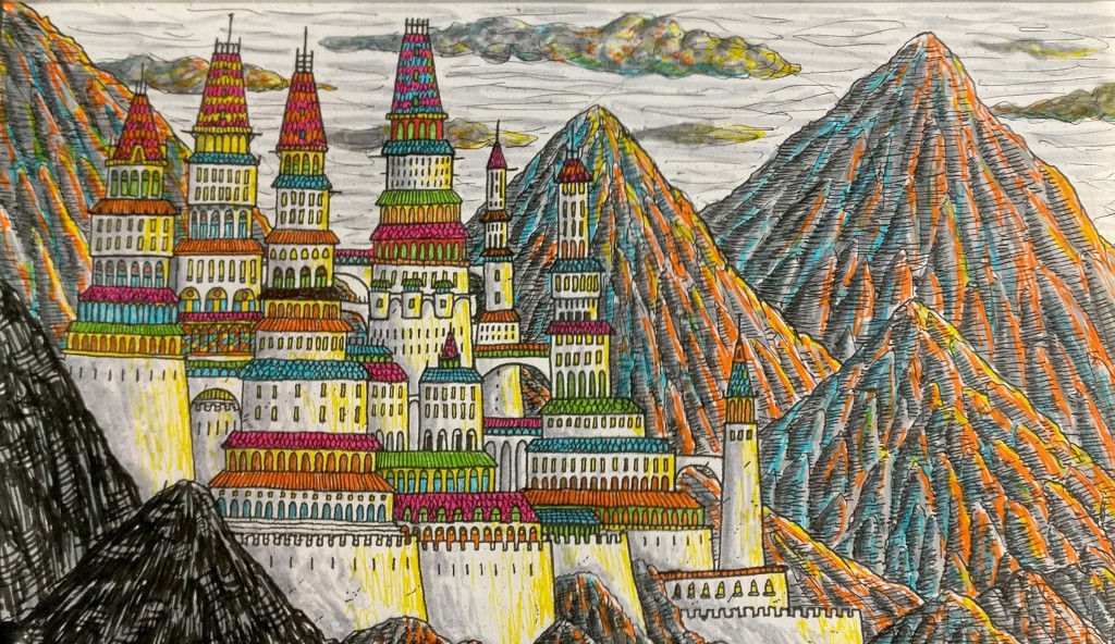 Sunset castle drawing by Kevin Loftus | Doodle Addicts