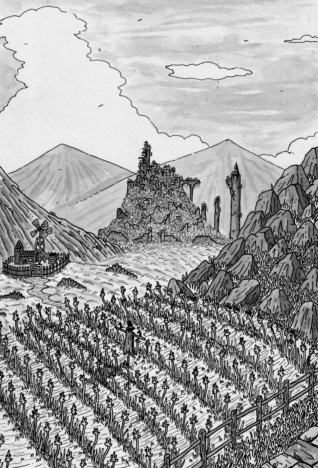 Old ruins drawing by Kevin Loftus | Doodle Addicts