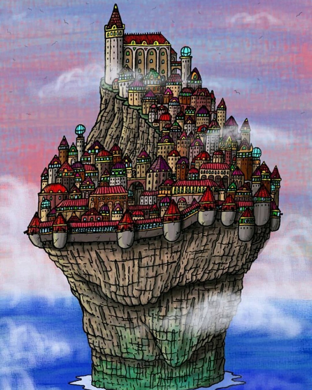 Castle on the rock drawing by Kevin Loftus | Doodle Addicts