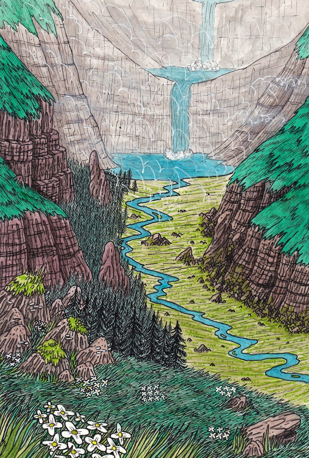 A pleasant valley drawing by Kevin Loftus | Doodle Addicts