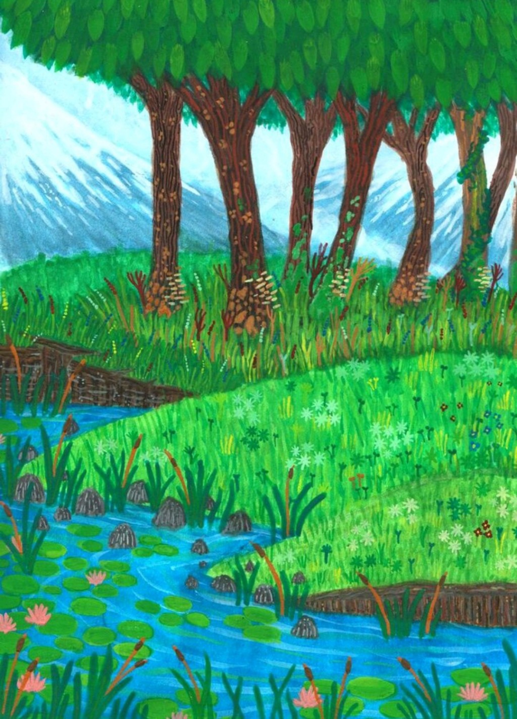 Mountain pond drawing by Kevin Loftus | Doodle Addicts