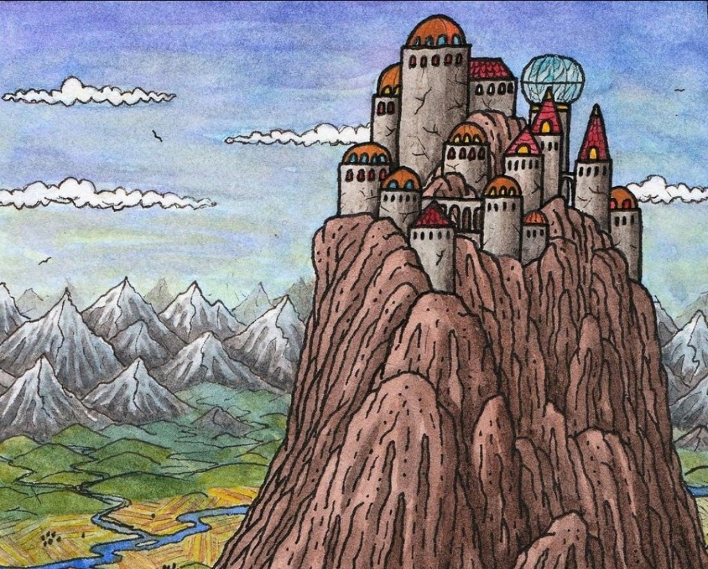 A mountain top monastery drawing by Kevin Loftus | Doodle Addicts