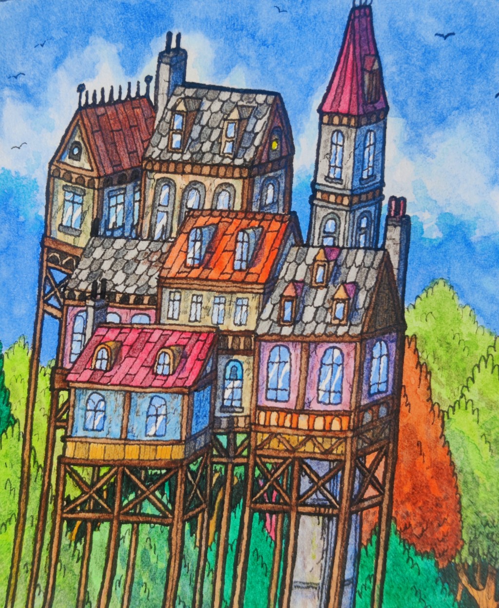 sketchbook houses drawing by Kevin Loftus | Doodle Addicts