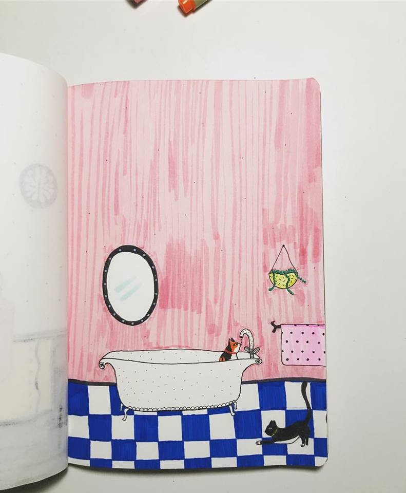 Bath time drawing by Priscilla Alvarado | Doodle Addicts