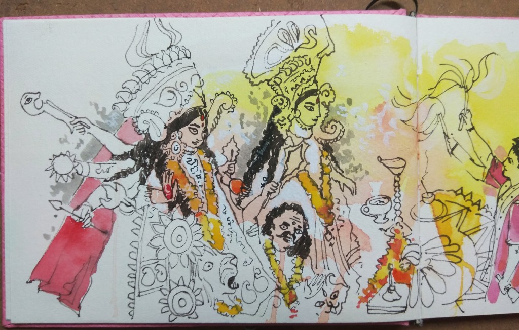 Durga Puja drawing by Niloufer Wadia | Doodle Addicts