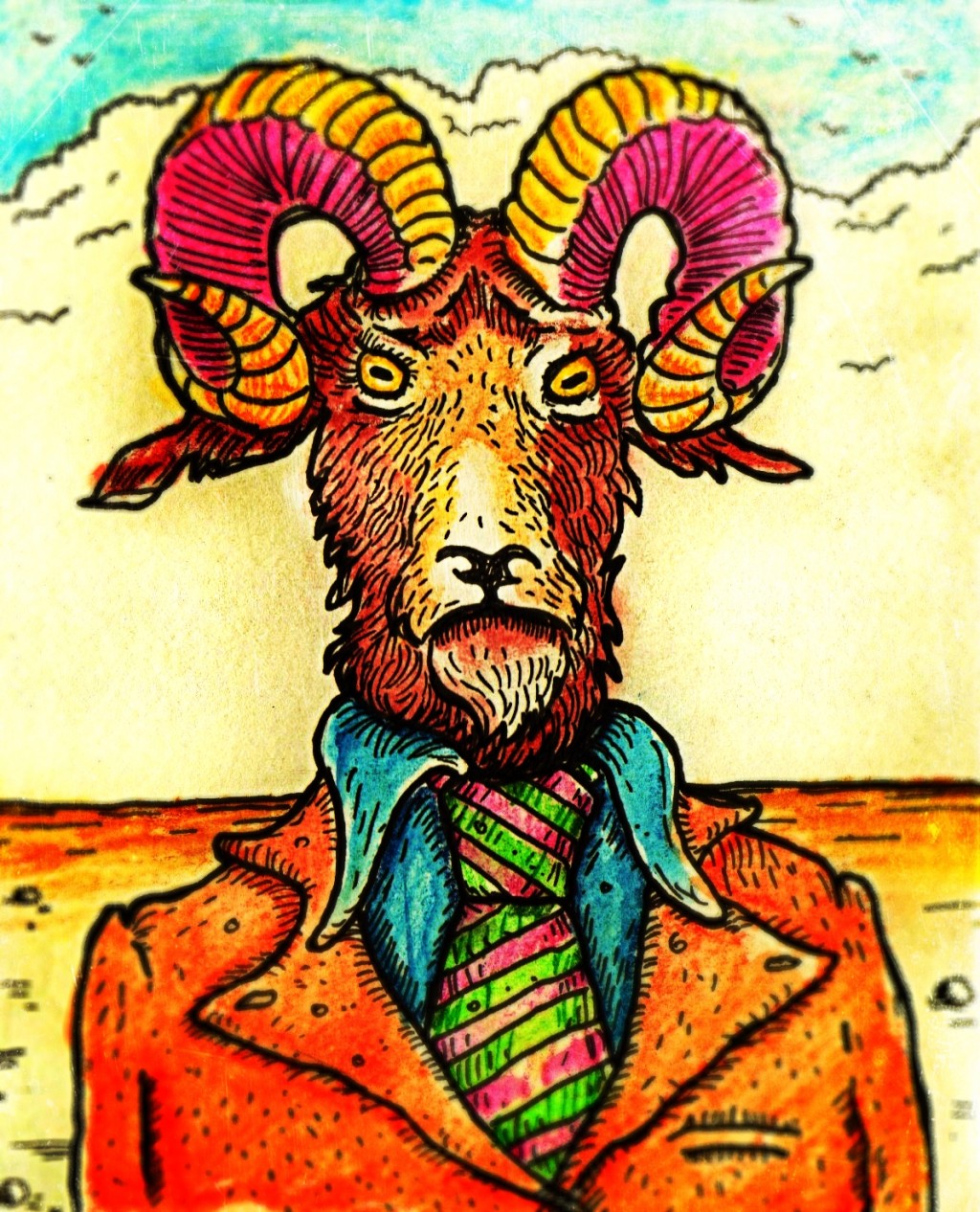 Flamboyant Goat drawing by Mark Shillaker | Doodle Addicts