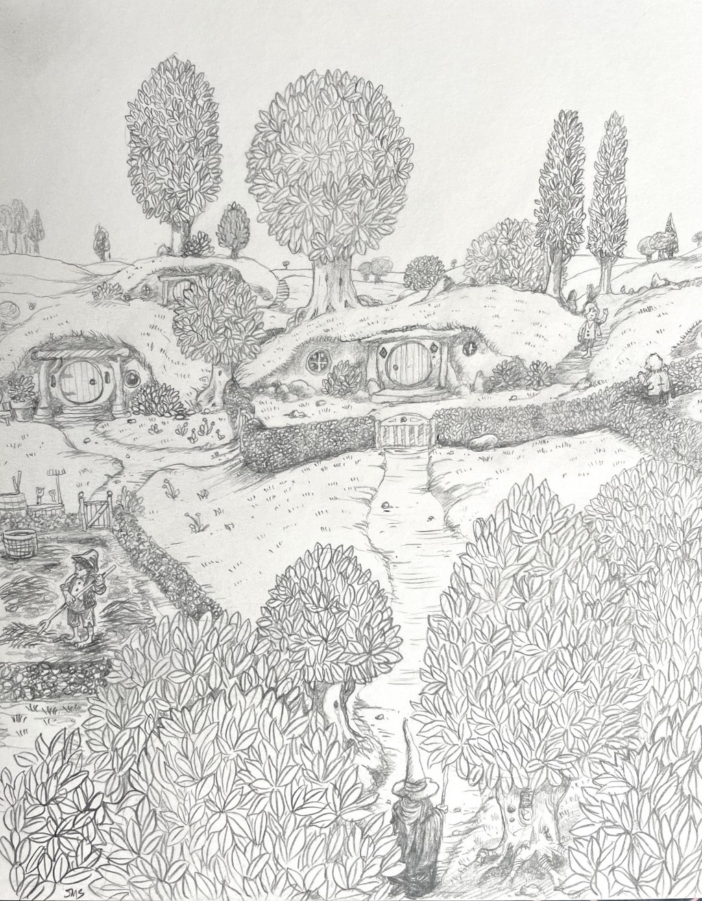 Hobbiton drawing by Mark Shillaker | Doodle Addicts