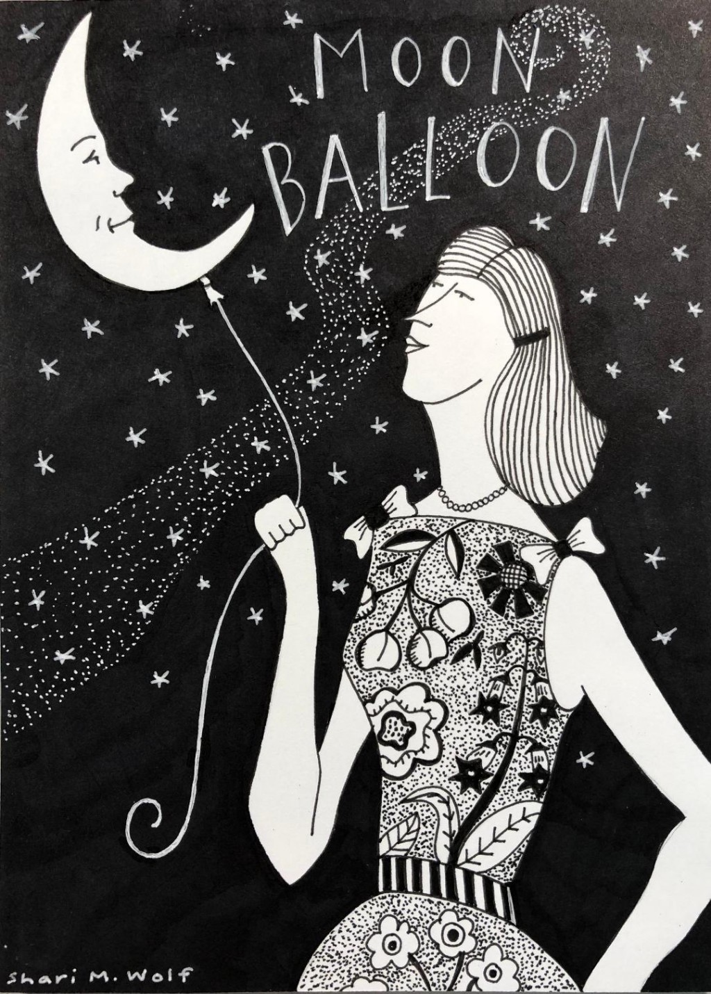 Moon Balloon drawing by Shari Wolf | Doodle Addicts