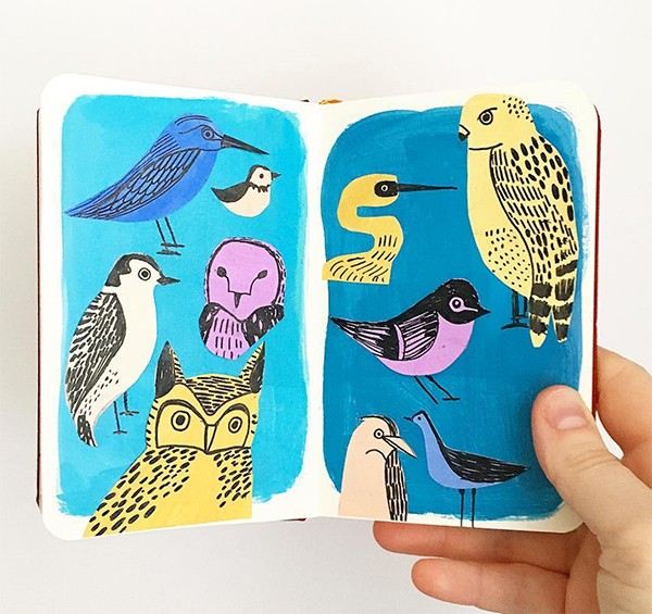 Birds in Technicolor drawing by Kristen Solecki | Doodle Addicts