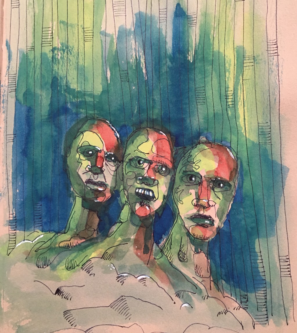 Green heads bad teeth drawing by Derek Lowes | Doodle Addicts