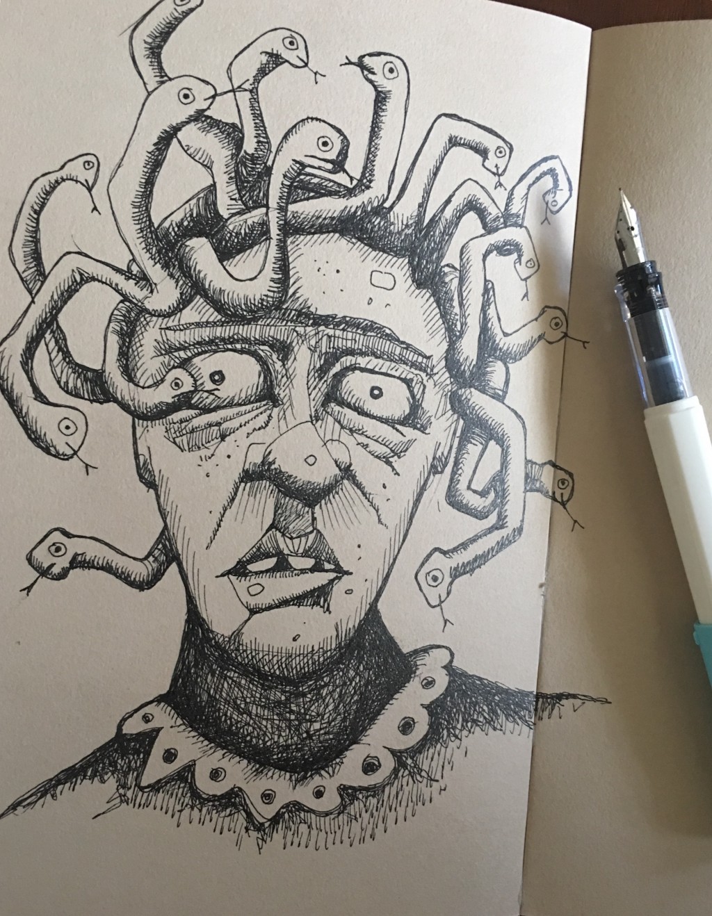 Frida as Medusa drawing by Derek Lowes | Doodle Addicts