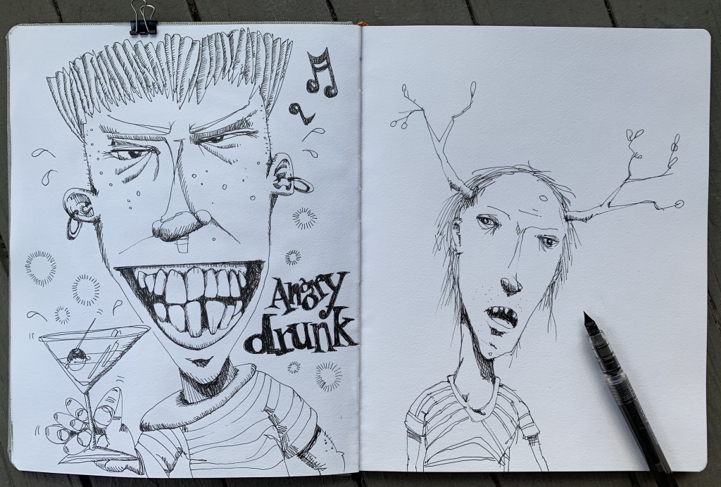 The Angry Drunk and the Arborist drawing by Derek Lowes | Doodle Addicts
