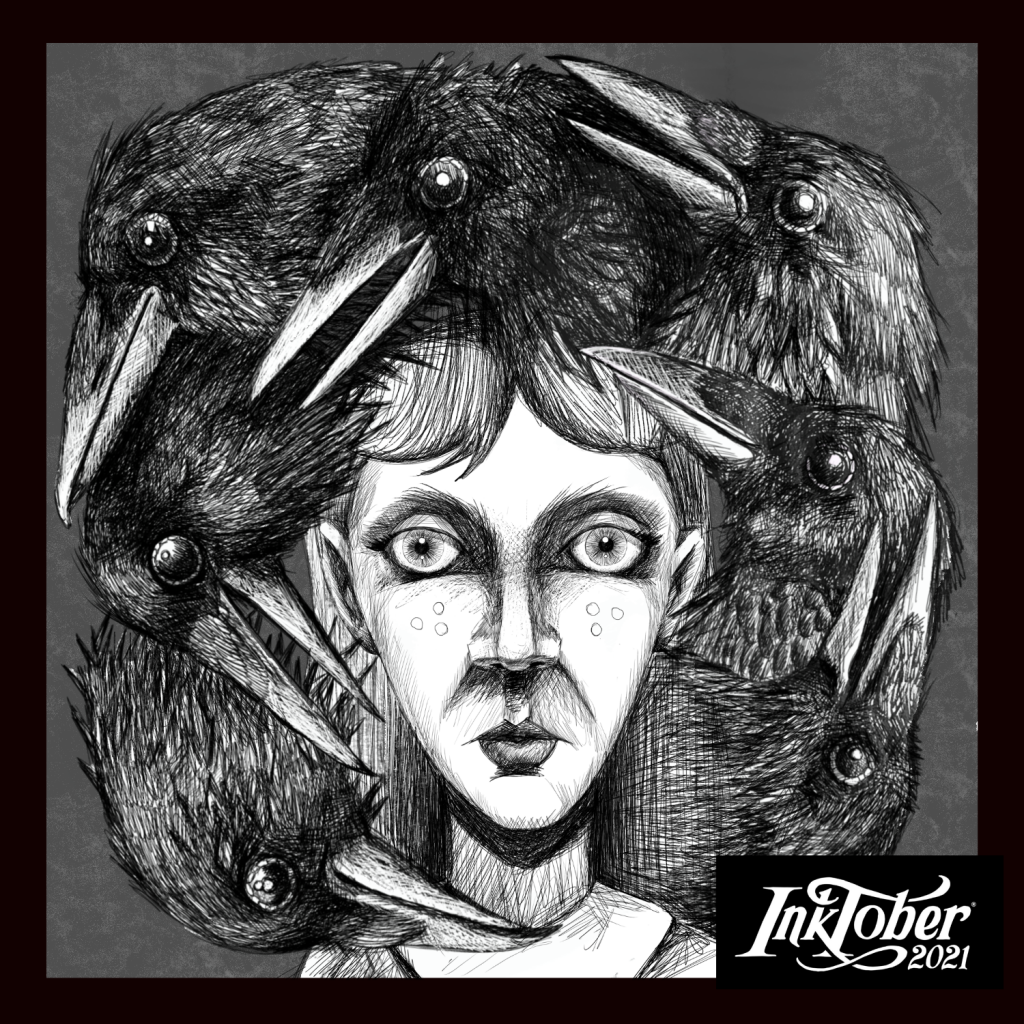 Inktober2021 Raven drawing by Derek Lowes | Doodle Addicts