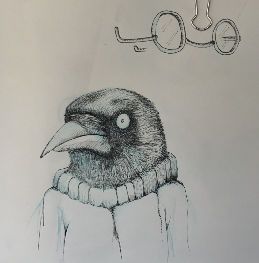 Corvids with Glasses? drawing by Derek Lowes | Doodle Addicts