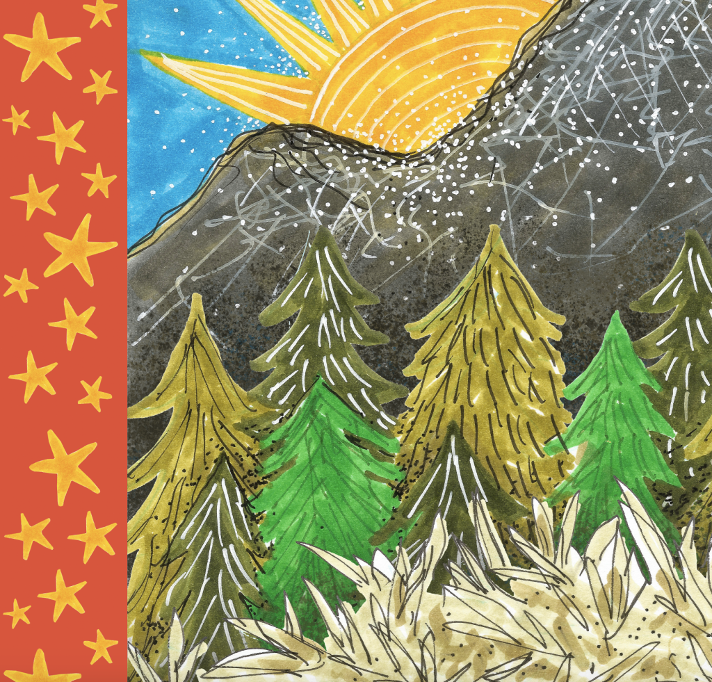 trees and sun drawing by stacey walker oldham | Doodle Addicts