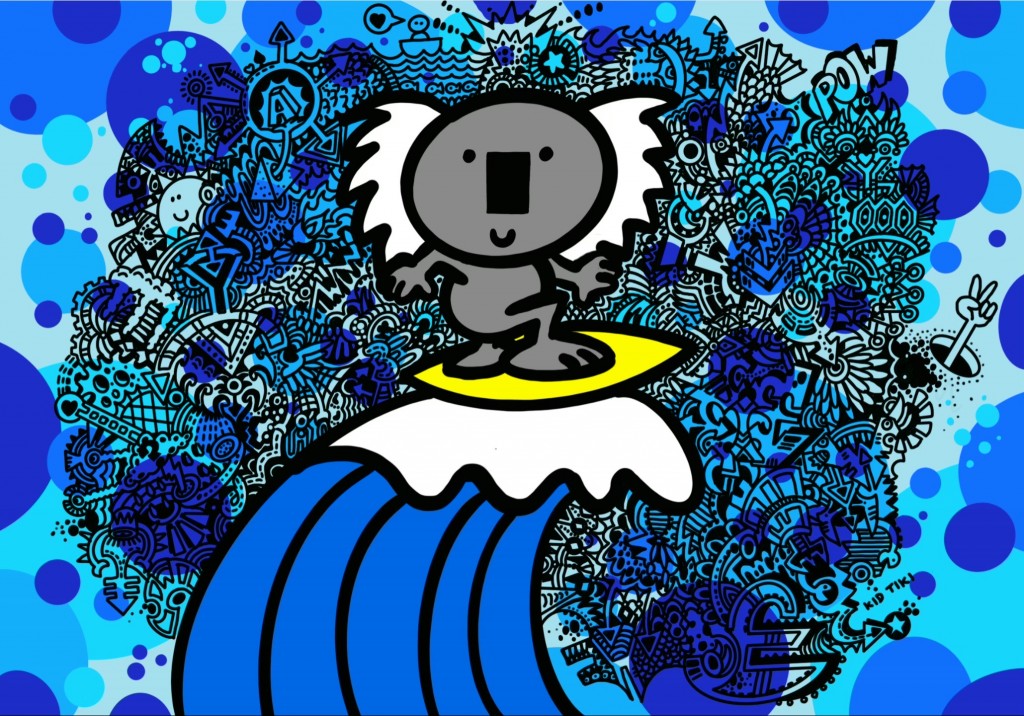 surfing koala doodle drawing by kid tiki | Doodle Addicts
