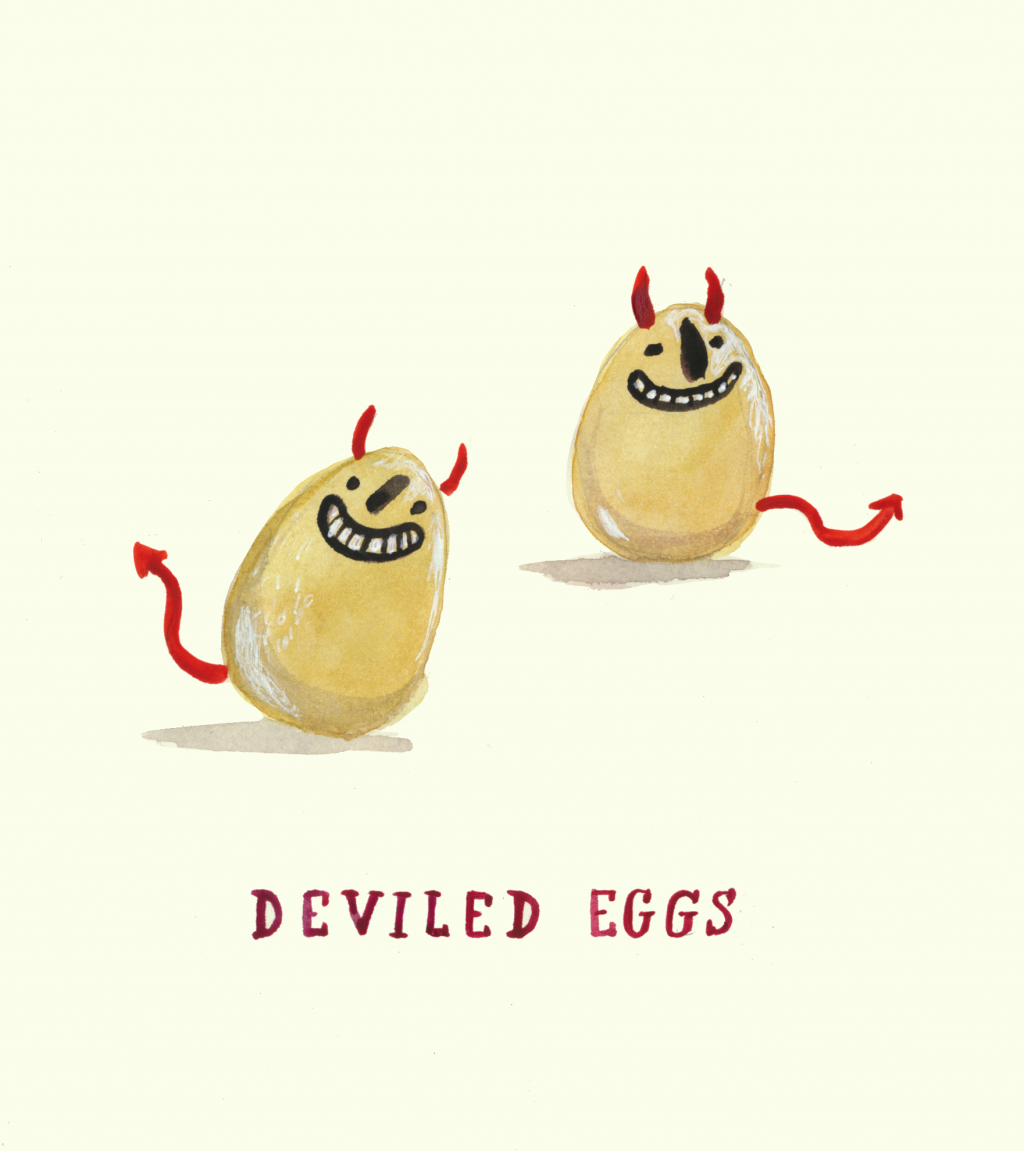 deviled eggs. drawing by Sabina Hahn | Doodle Addicts