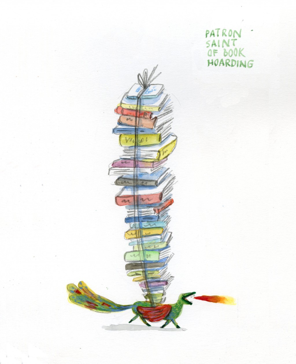 Patron Saint of Book hoarding. drawing by Sabina Hahn | Doodle Addicts