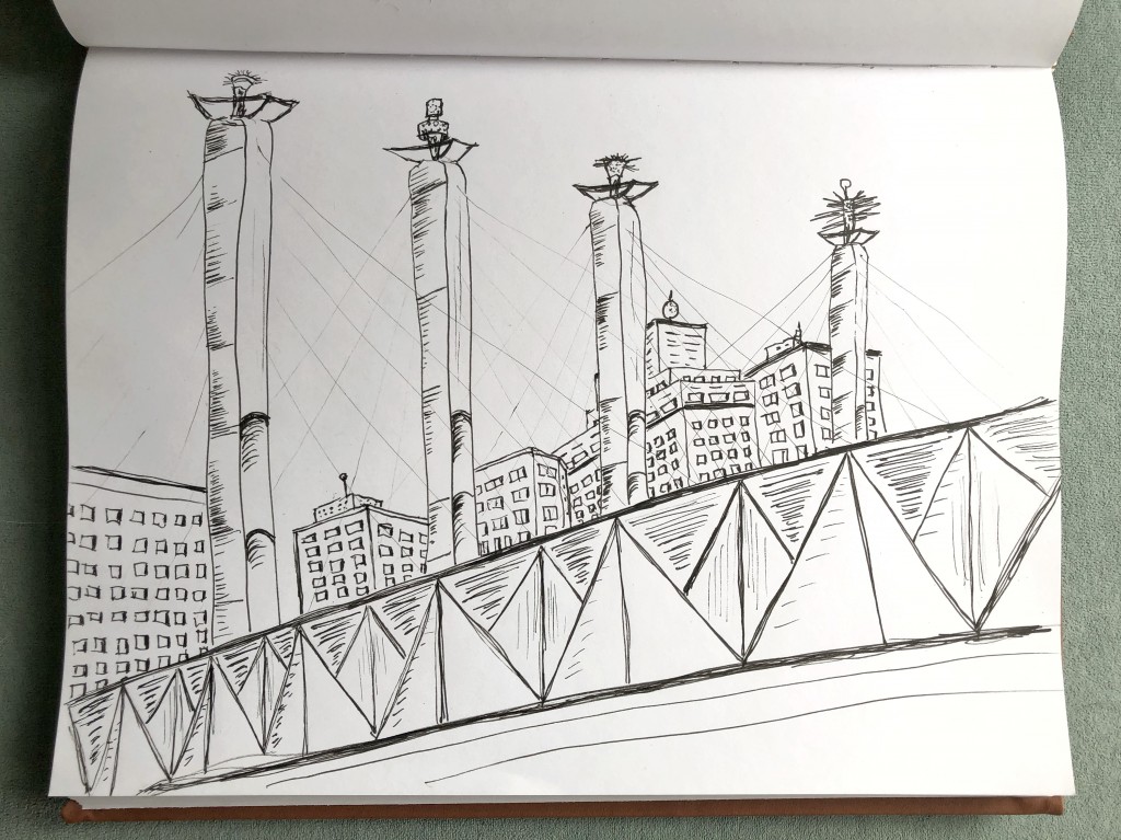 Bartle Hall Pylons drawing by Kevin VanEmburgh | Doodle Addicts