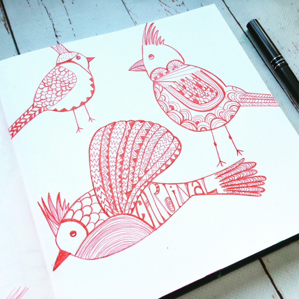 Red cardinals drawing by Helen Poll | Doodle Addicts