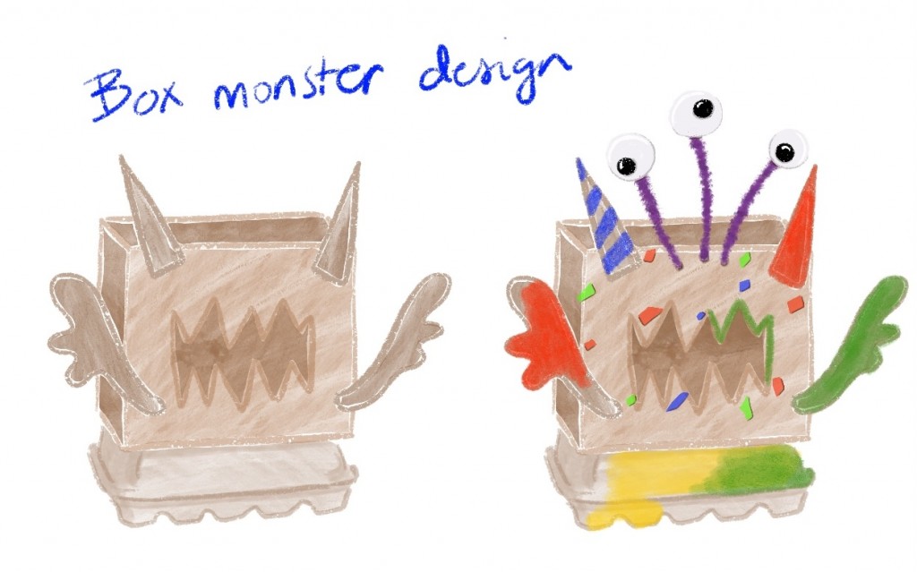 Cardboard Box Monster Sketch drawing by Laura Young | Doodle Addicts