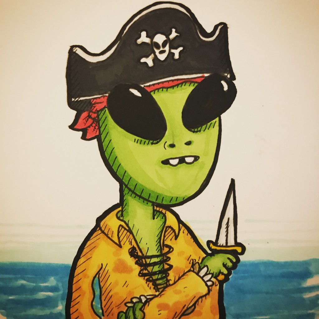 Alien pirate drawing by Charlie Haggard | Doodle Addicts
