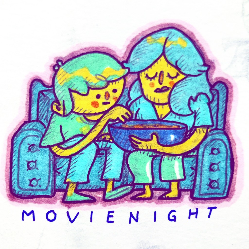 Movie night drawing by Charlie Haggard | Doodle Addicts
