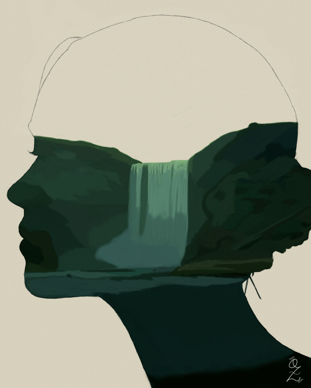 Side Face Landscape Portrait Sketch by Oz Galeano drawing by Oscar ...