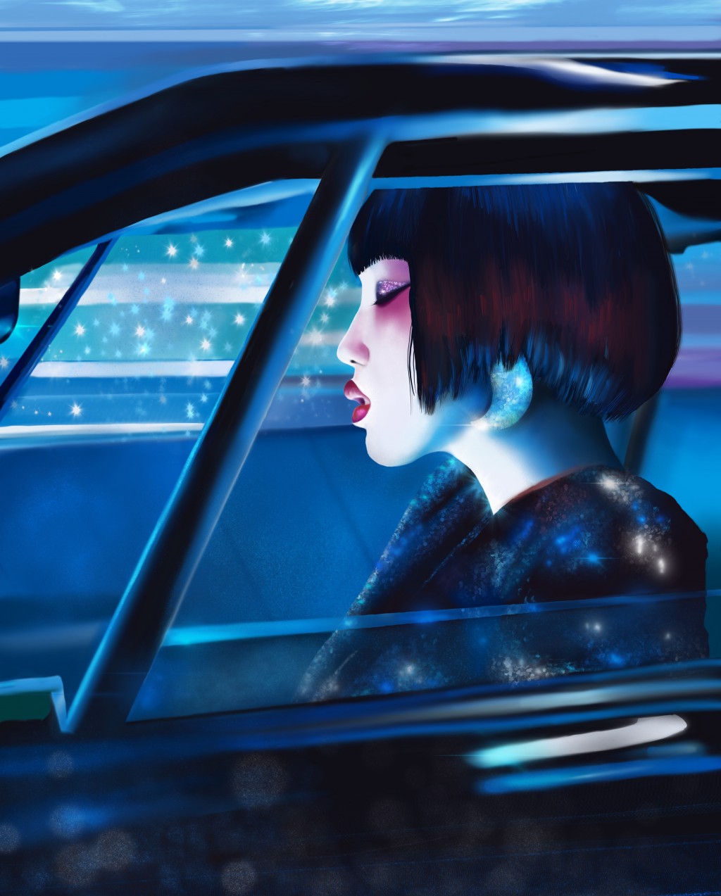 Night car ride drawing by Bożena Kwon | Doodle Addicts